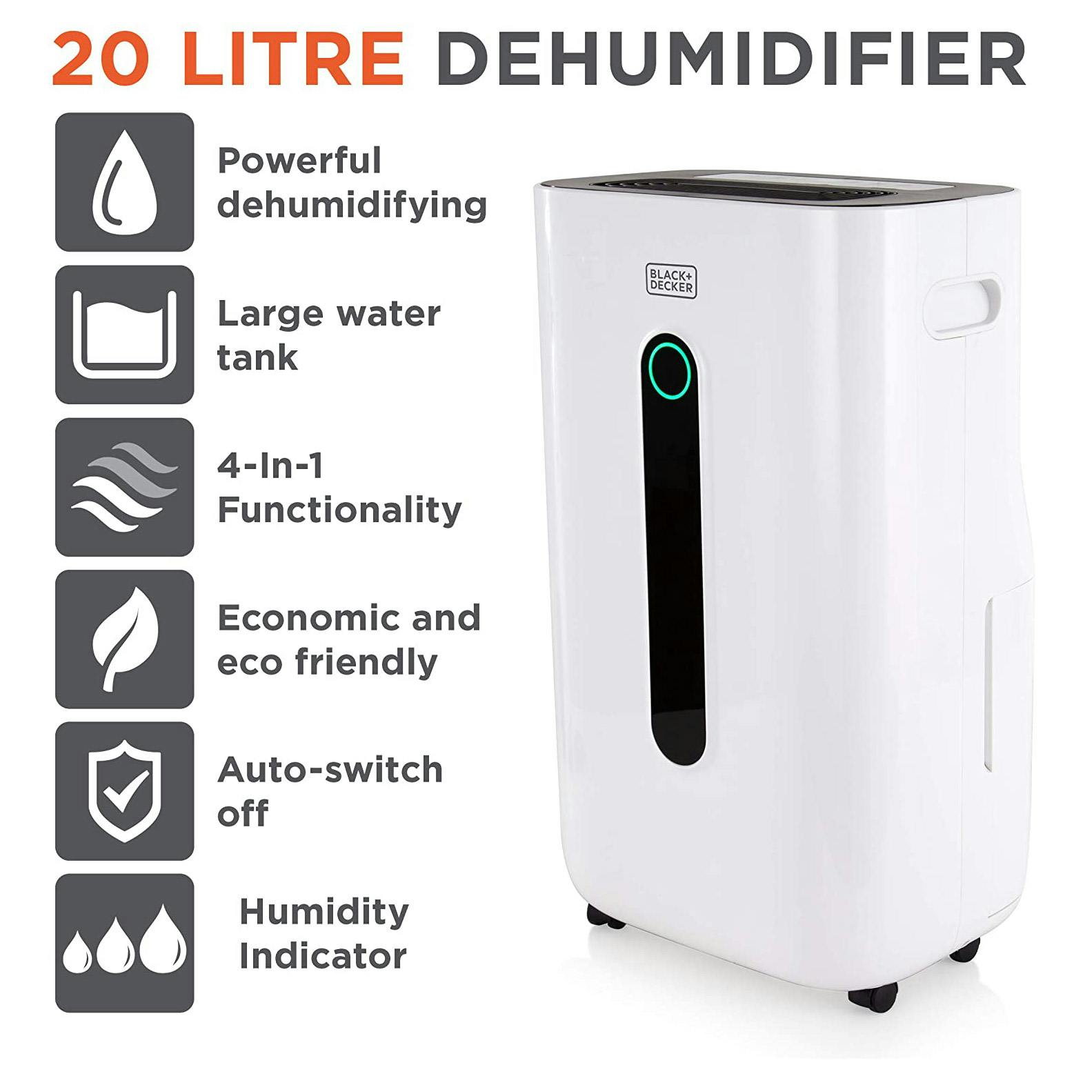 Black And Decker Bxeh60004gb Portable Dehumidifier In White 20 Litre