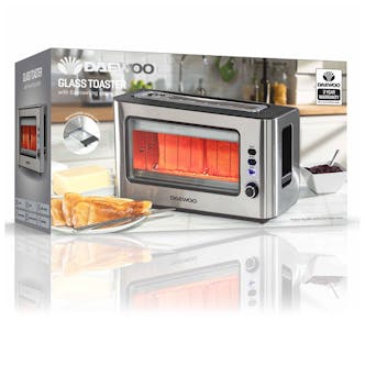 Daewoo SDA1060GE 2 Slice Transparent Glass Toaster in Silver