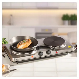 Daewoo SDA1732 Double Solid Plate Table Top Hob in Stainless Steel